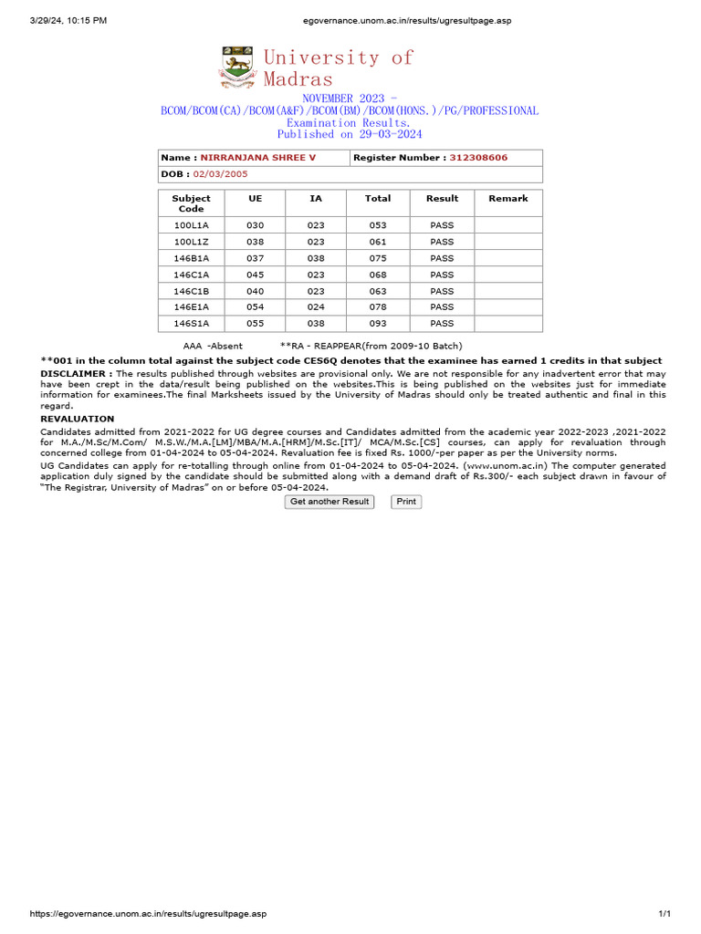 Sem Result 1 | PDF | Educational Stages | Qualifications