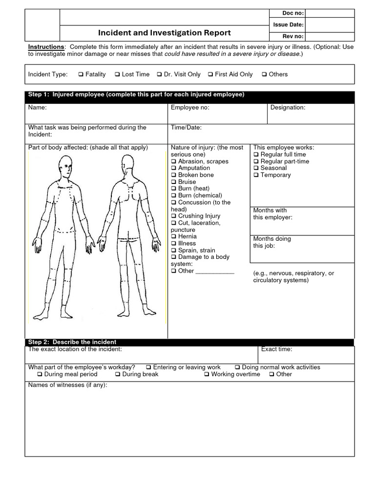 Incident and Investigation Form | PDF | Personal Protective Equipment ...