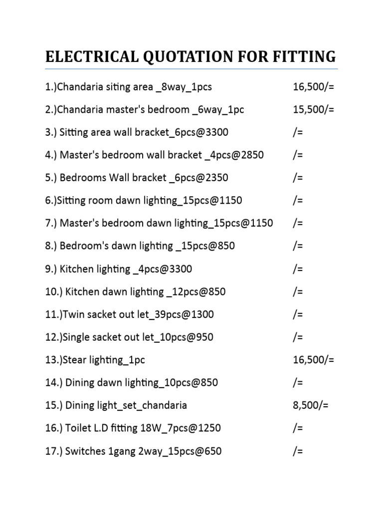 Electrical Quotation For Fitting | PDF | Home | Interior Design