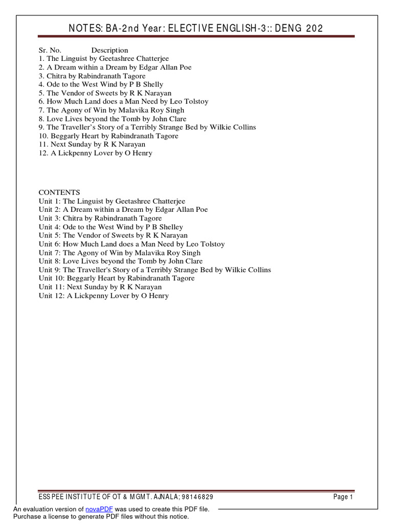 Elective English-A (DENG 202) | PDF