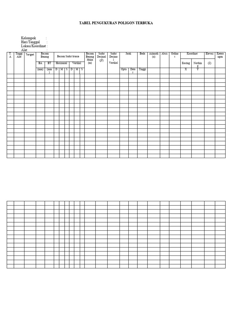 Tabel Pengukuran Poligon Terbuka | PDF