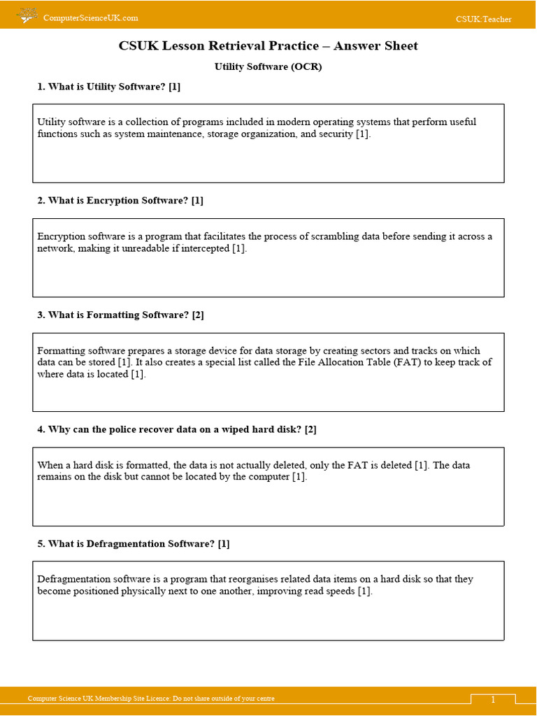18 GCSE Lesson Retrieval Practice (Assessments) Answers - Utility ...