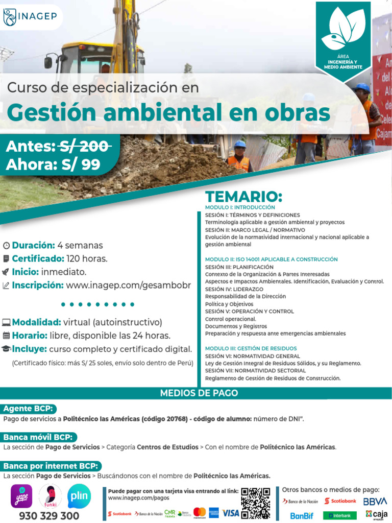 Curso de Especializacion en Gest. Ambiental en Obras by INAGEP | PDF