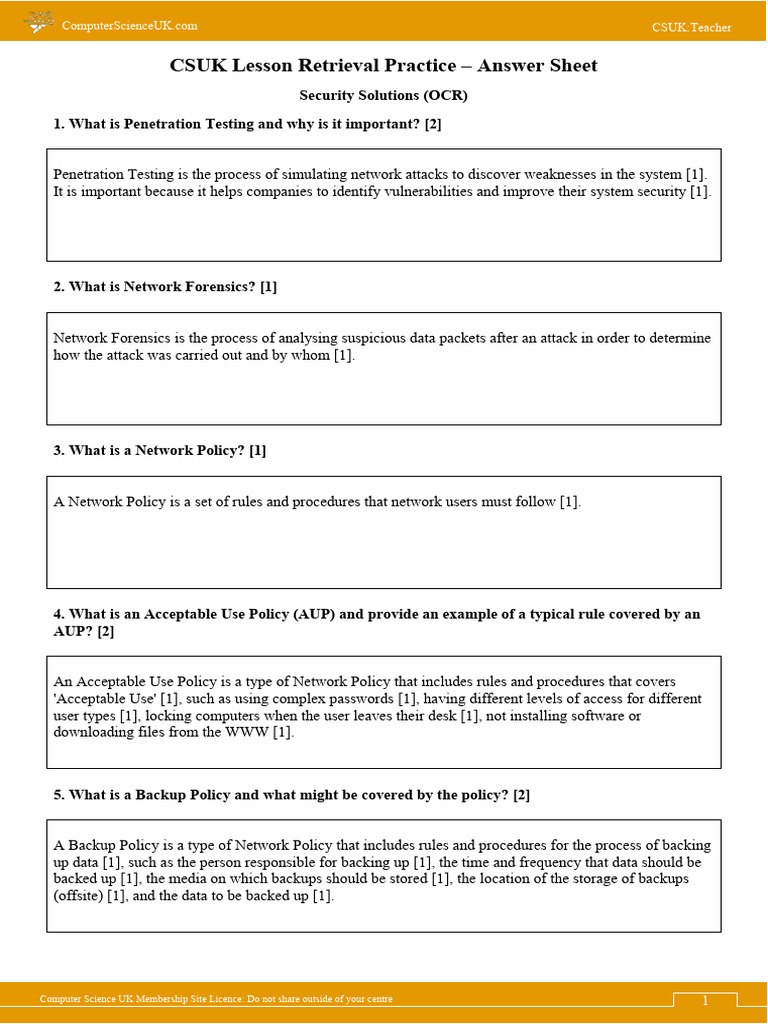 1.4.1 GCSE Lesson Retrieval Practice (Assessments) Answers - Security ...