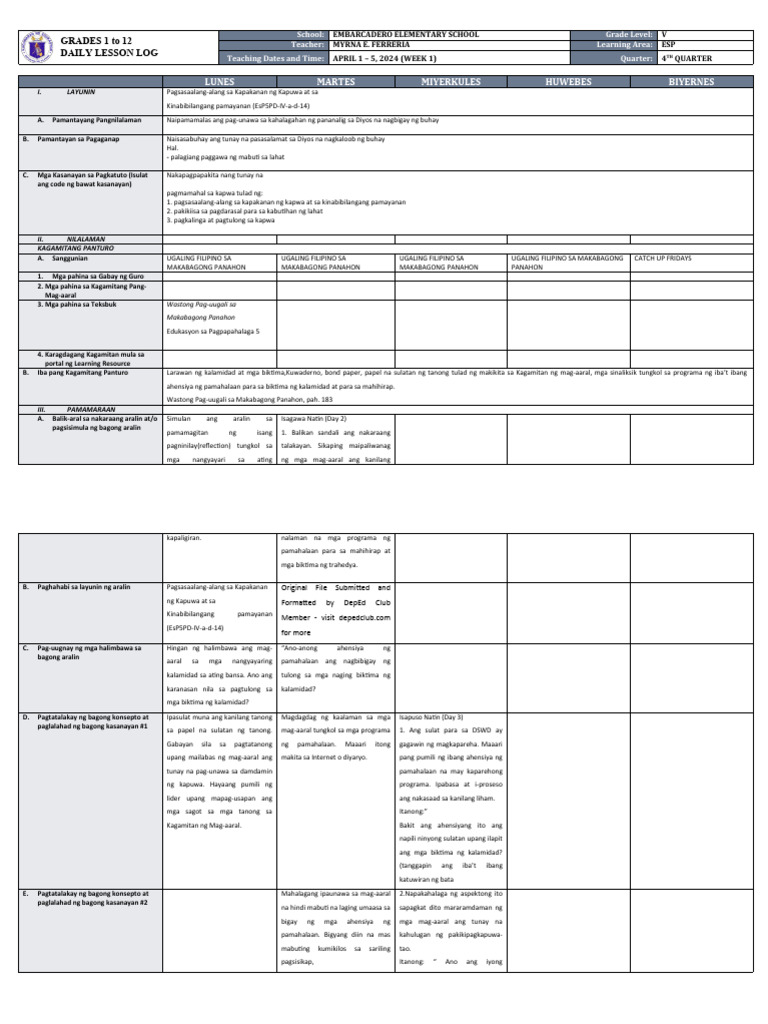 DLL - Esp 5 - Q4 - W1 | PDF