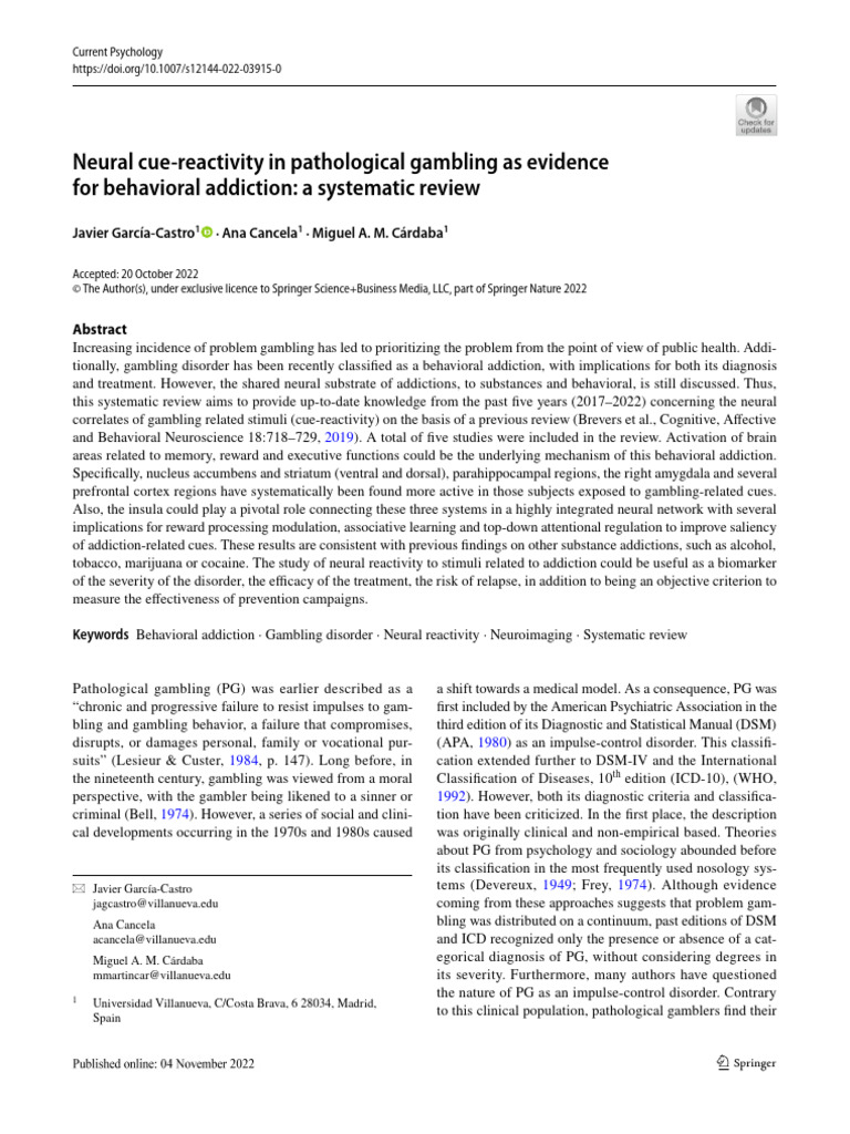 Neural Cue-Reactivity in Pathological Gambling As Evidence For ...