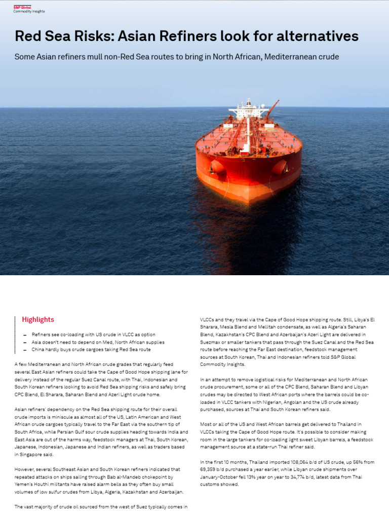 Asian Refiners Seek Alternatives to Red Sea | PDF | Oil Tanker | Petroleum