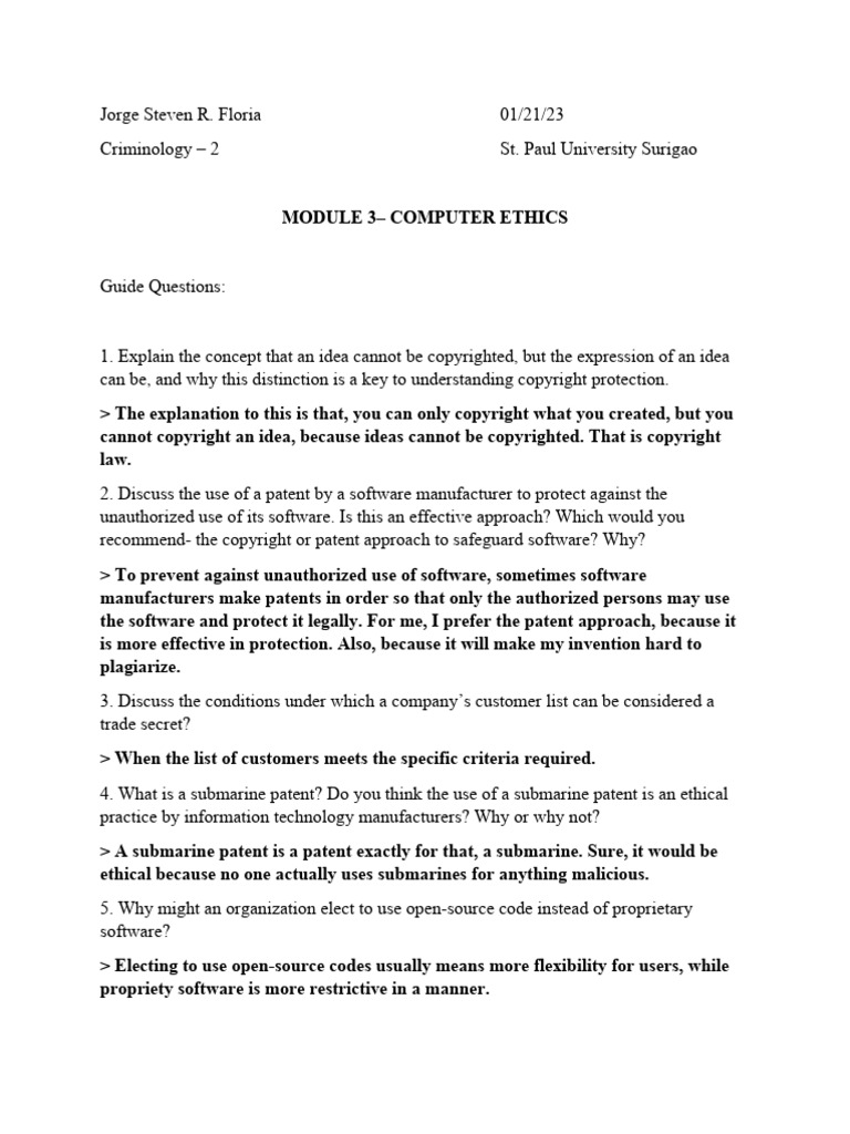 Computer Ethics for Criminology Students | PDF | Proprietary Software ...