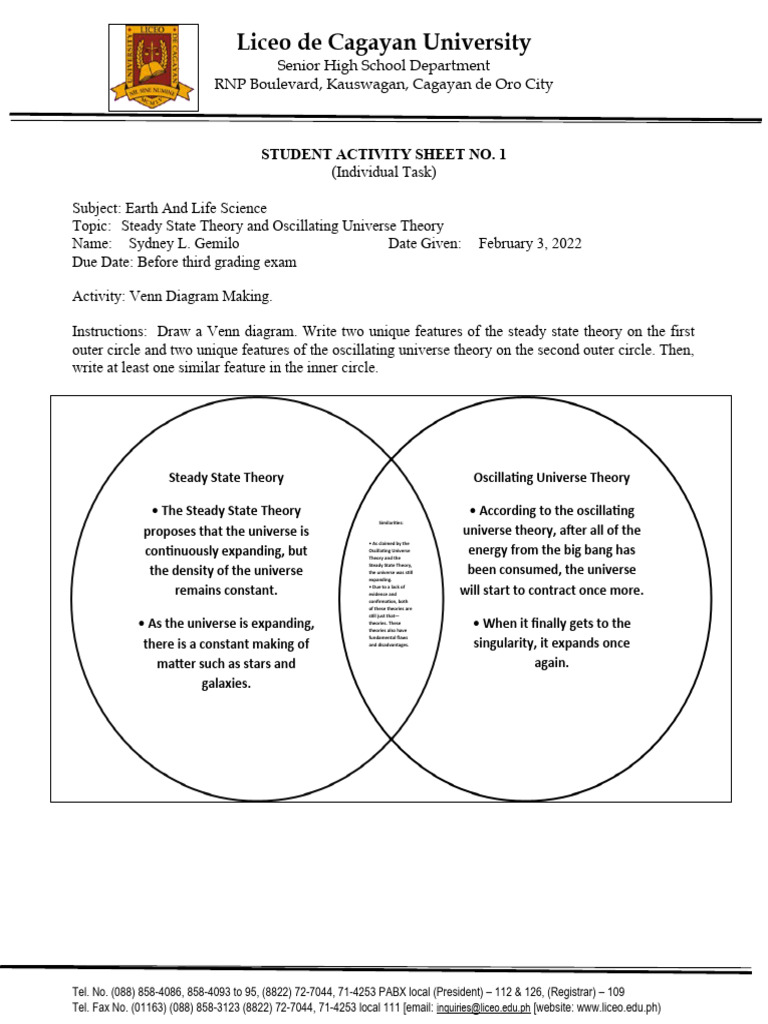 Venn Diagram: Universe Theories Comparison | PDF | Universe ...