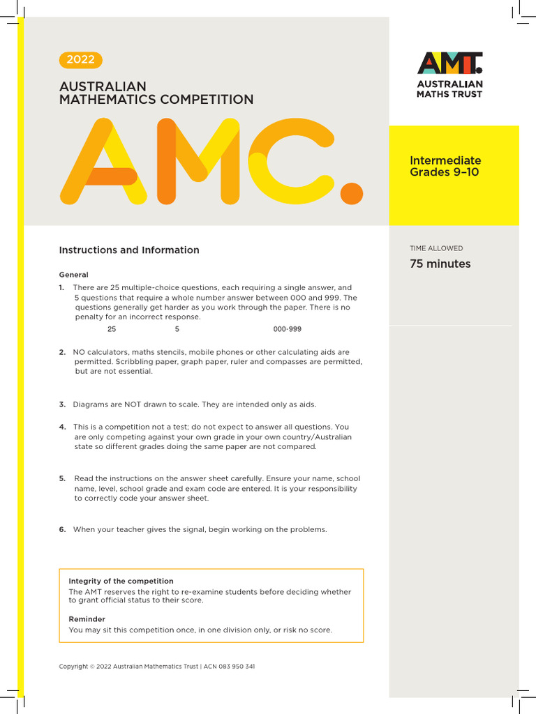 D等级-2022 AMC paper SC-I | PDF | Mathematics | Elementary Mathematics