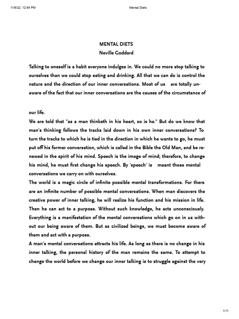 Mental Diet | PDF | Imagination | Mind