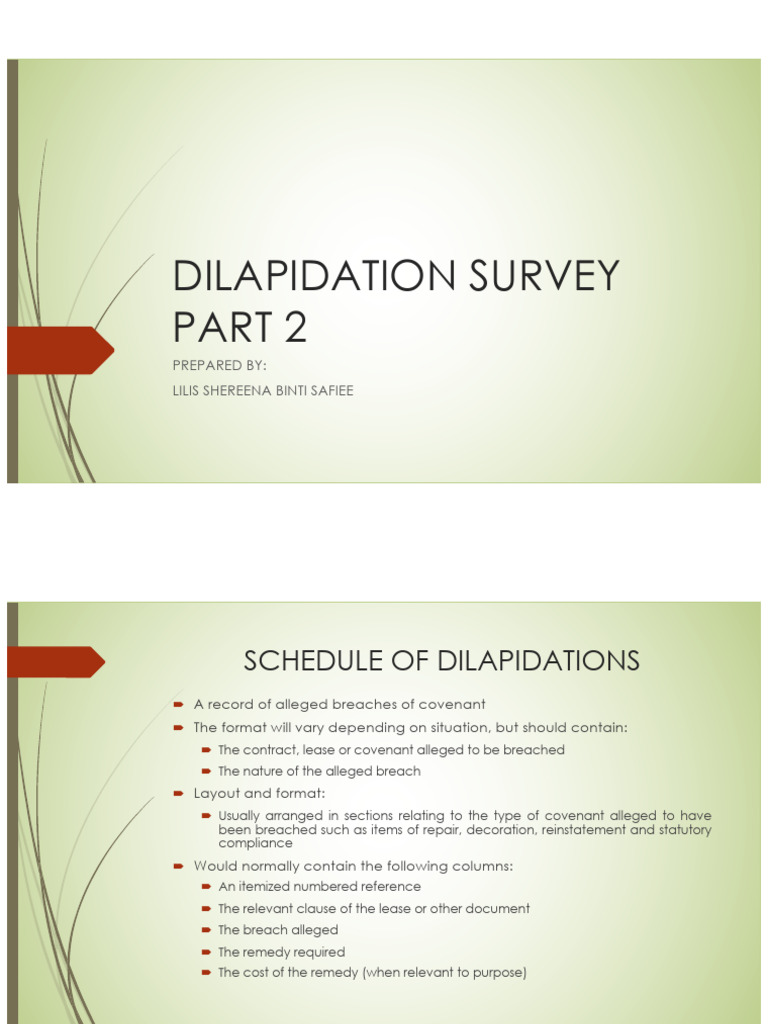 Dilapidation Survey 2-2 | Download Free PDF | Landlord | Leasehold Estate