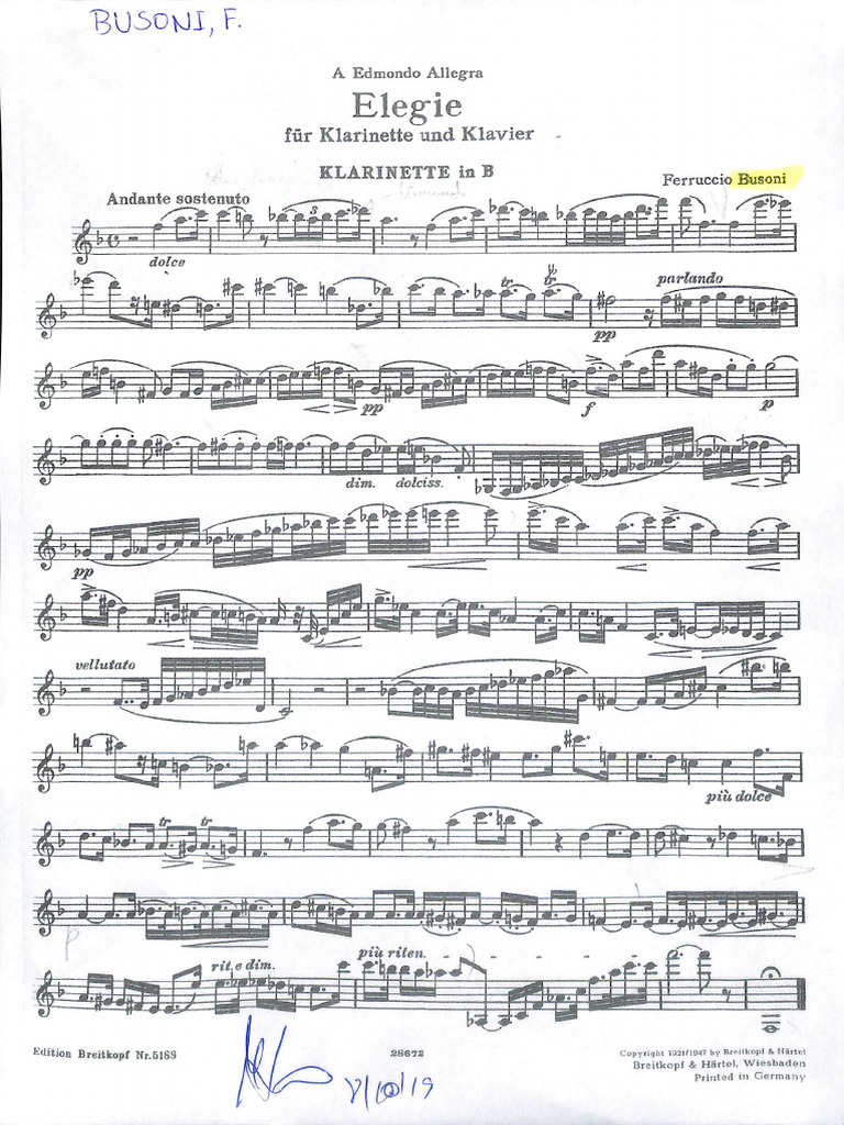 BUSONI, F - Elegie para Clarineta e Piano | PDF