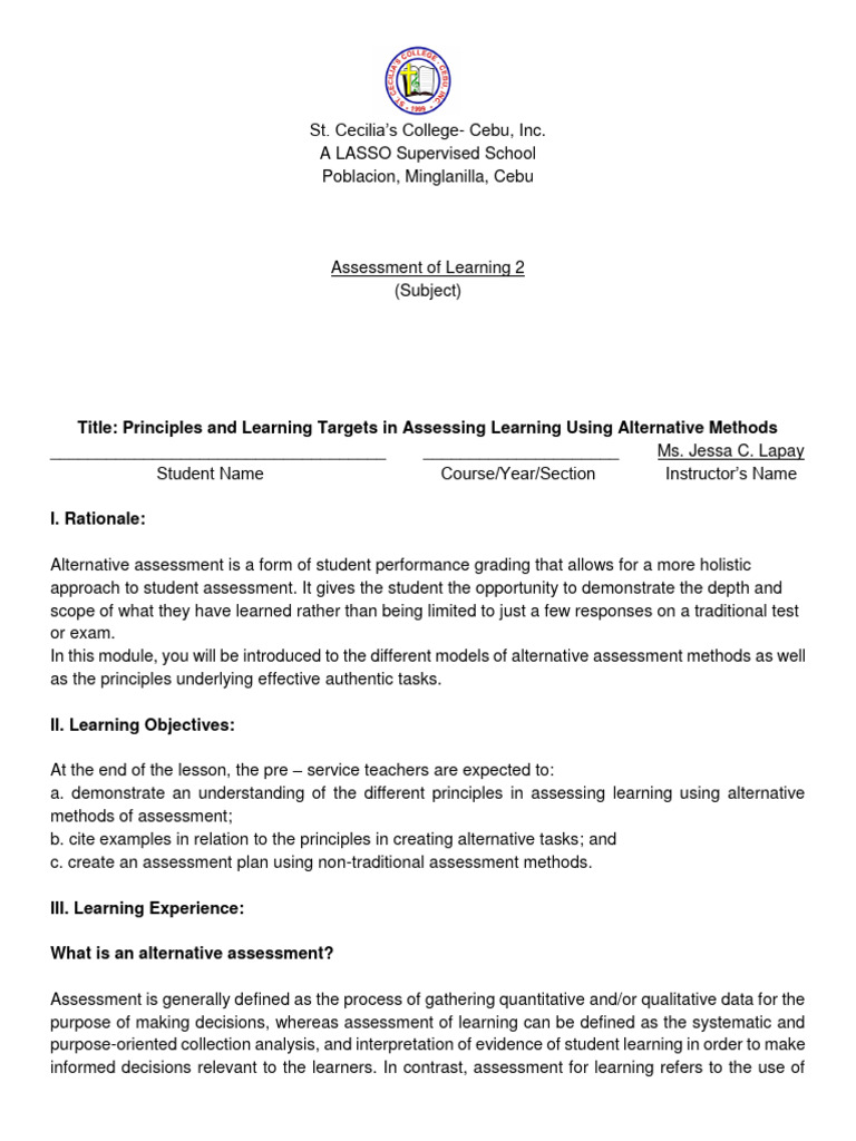 Assessment 2 Lesson 1 Download Free Pdf Educational Assessment Learning