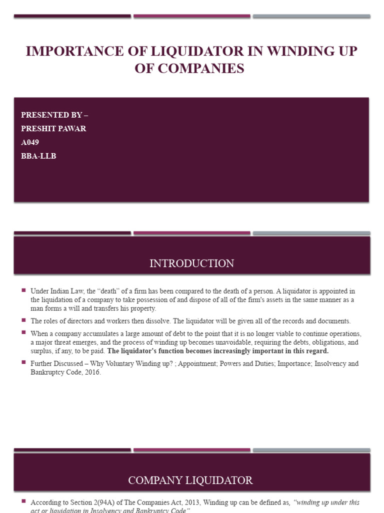Importance of Liquidator in Winding Up of Companies | PDF | Liquidation ...