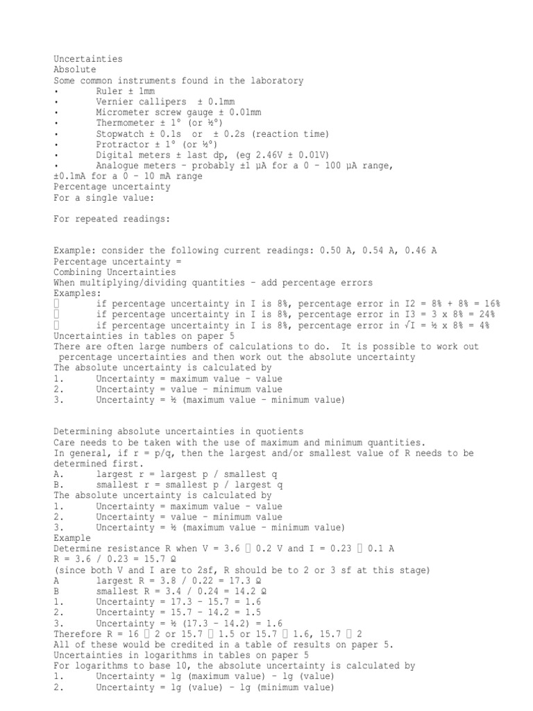 Uncertainties For 9702/5 | PDF | Uncertainty | Significant Figures