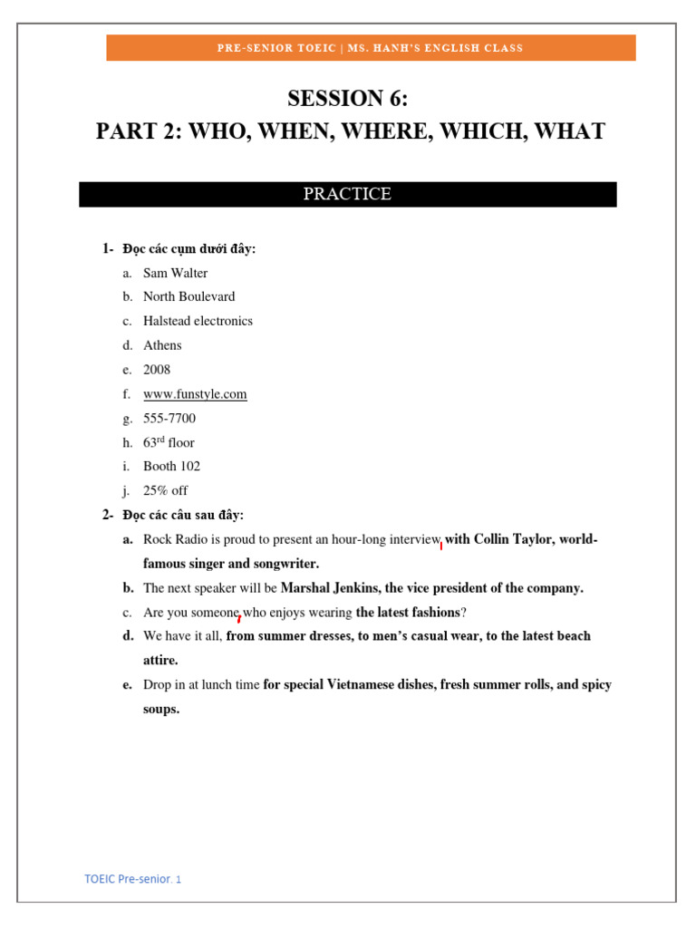 Session 6: Part 2: Who, When, Where, Which, What: Practice | PDF