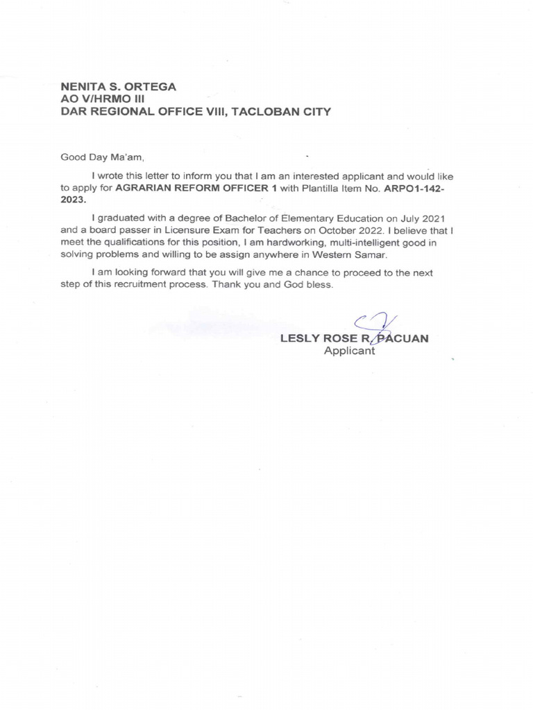 Application Letter, PDS | PDF