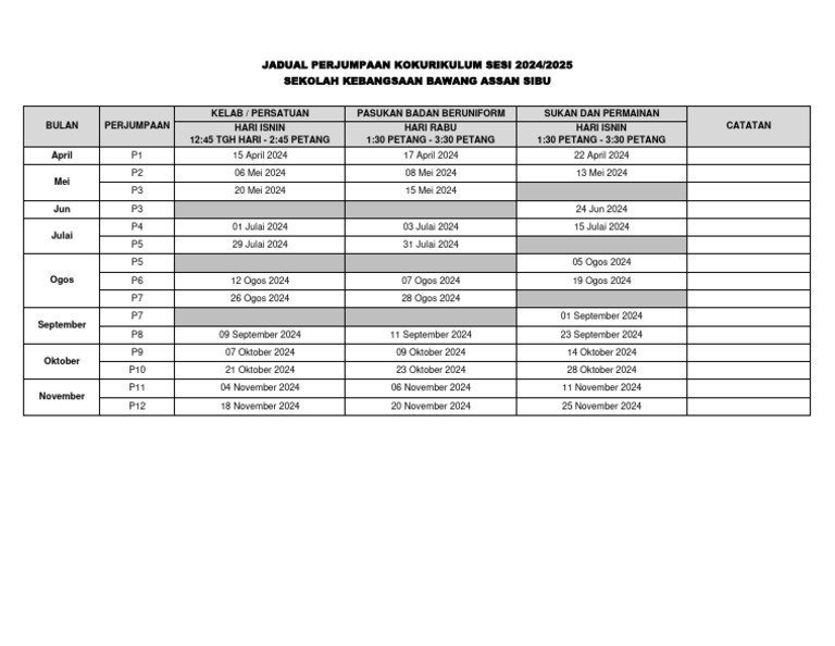 Jadual Perjumpaan Kokurikulum 2024 | PDF Jadual Perjumpaan Kokurikulum 2024 | PDF