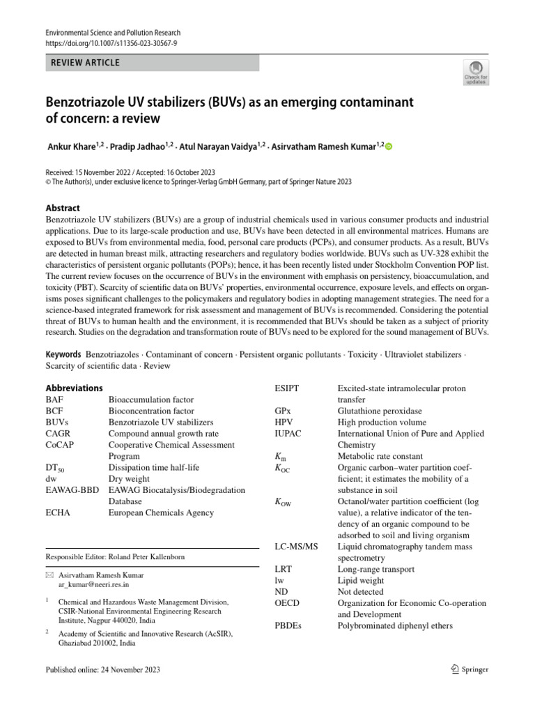 Benzotriazole UV Stabilizers (BUVs) As An Emerging Contaminant | PDF ...