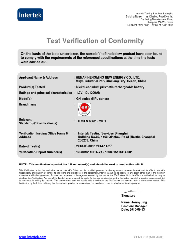 IEC 60623 Compliance Verification Report | PDF