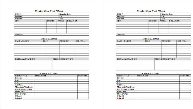 Production Call Sheet | PDF