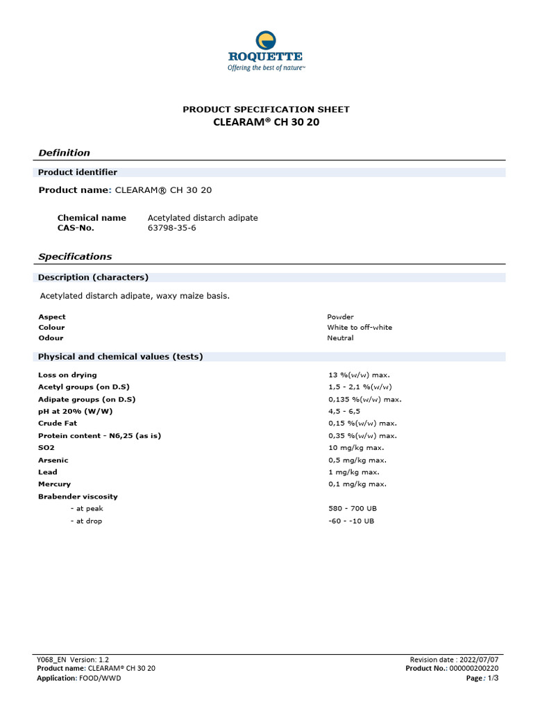 Roquette - PSPE - Y068 - CLEARAM CH 30 20 - 000000200220 - EN | PDF ...