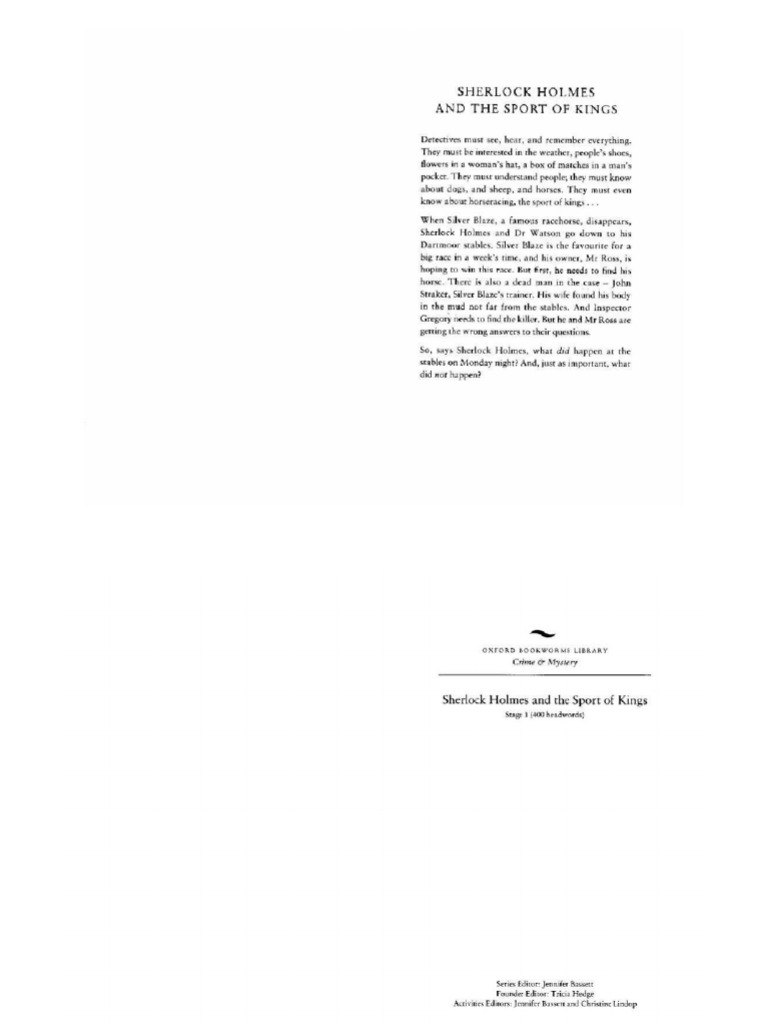 11th Grade - Sherlock Holmes and The Sport of Kings TR TR | PDF