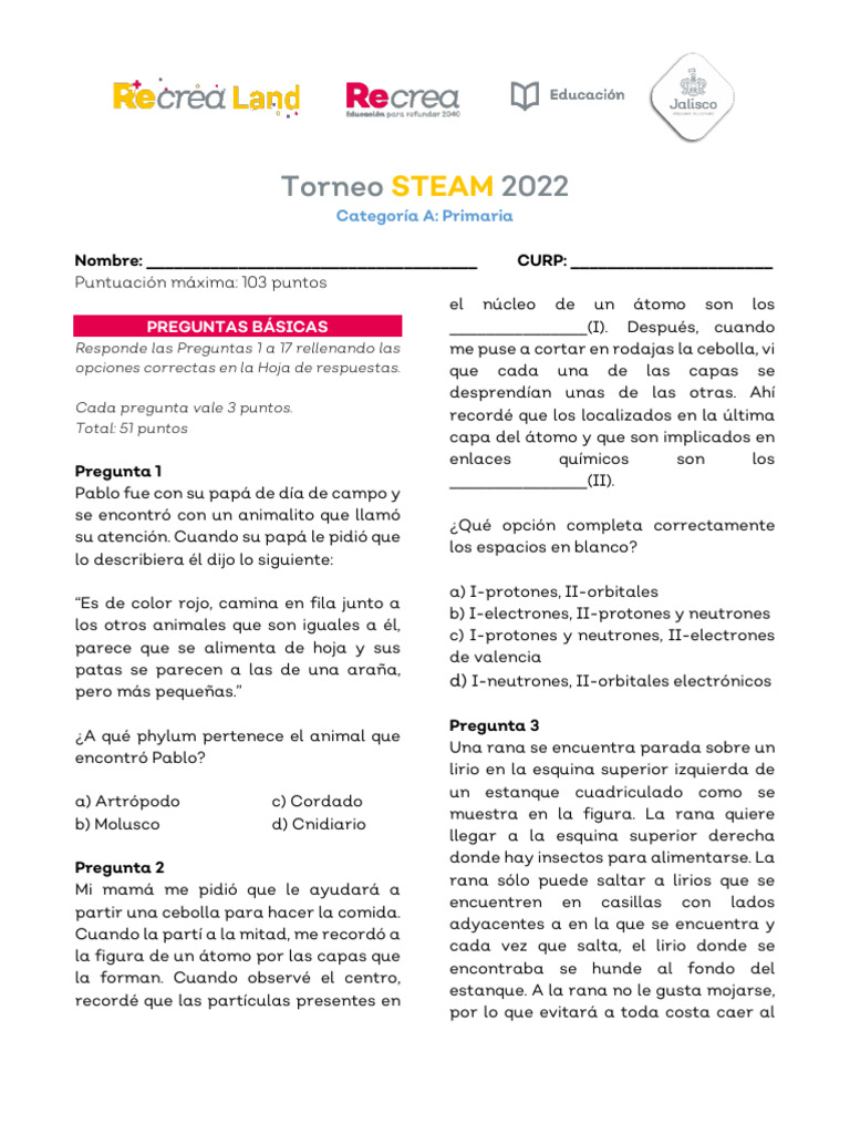 Examen Final Torneo STEAM 2022 - Primaria | PDF | Radiación ionizante | Supernova