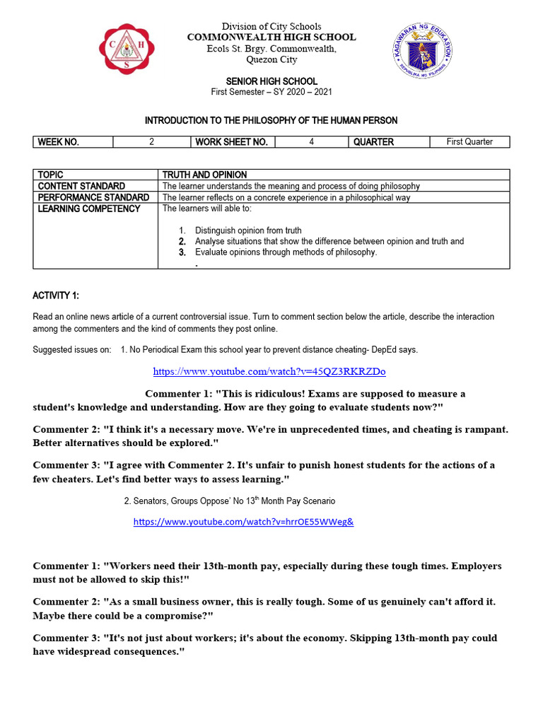 Philo Worksheet-5 | PDF | Argument | Fallacy