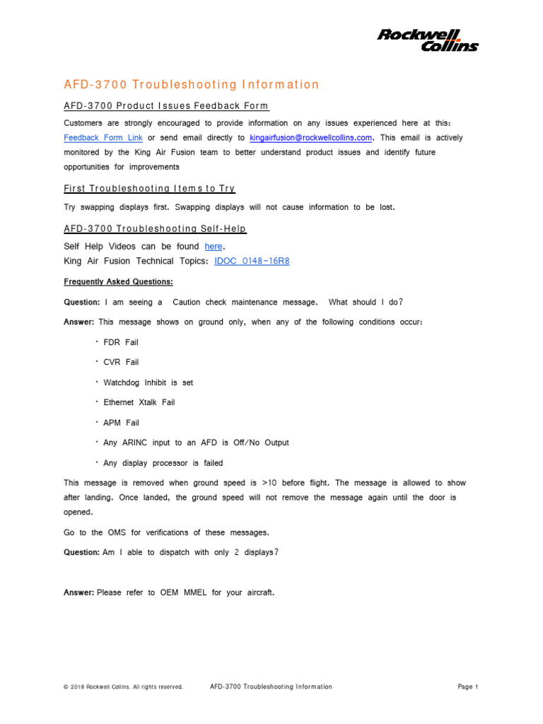AFD-3700 Troubleshooting Information | PDF | Troubleshooting | Flight ...