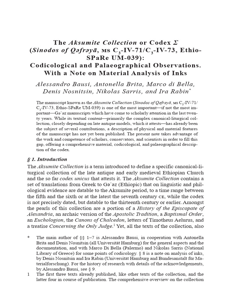 Aksumite Collection Manuscript Analysis | PDF | Codex | Writing
