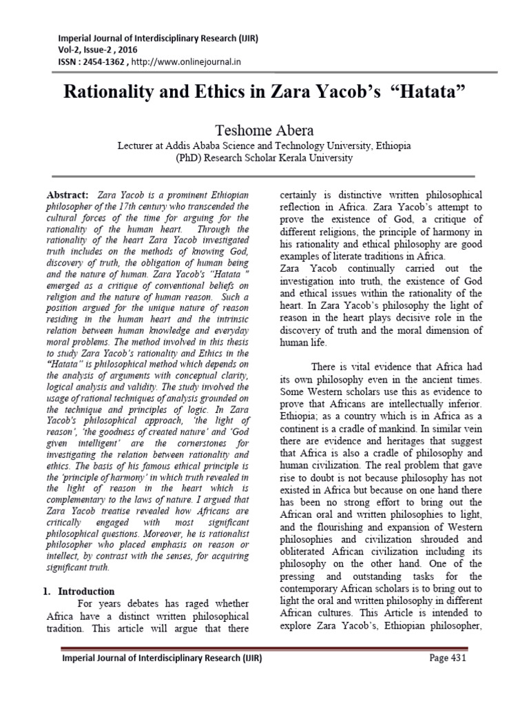 Rationality and Ethics in Zara Yacob's Hatata | PDF | Rationalism | Reason