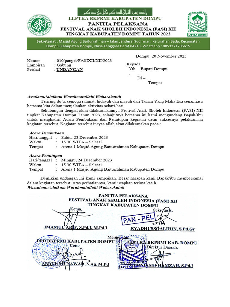 Surat Undangan Pembukaan Dan Penutupan | PDF