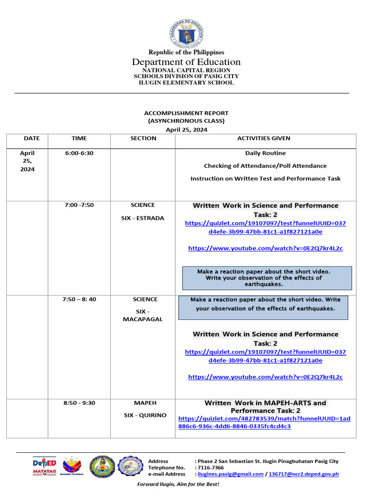 Casañas - Accomplishment Asynchronous Class | PDF | Metro Manila ...