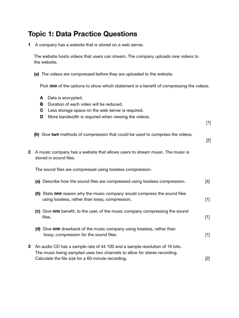 CS - Topic 1 - Questions | PDF | Data Compression | Byte