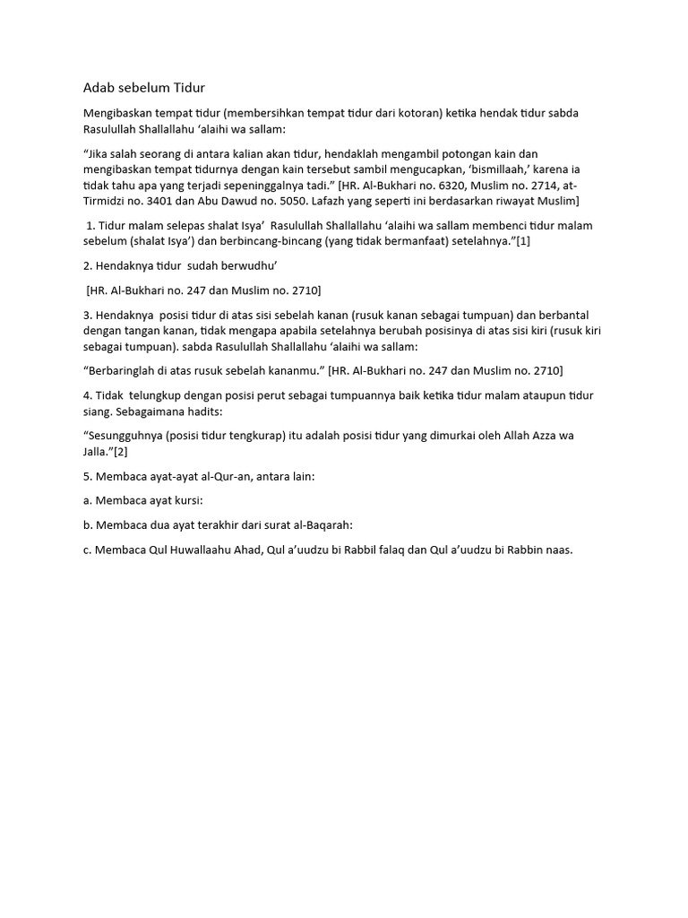 Adab Sebelum Tidur | PDF