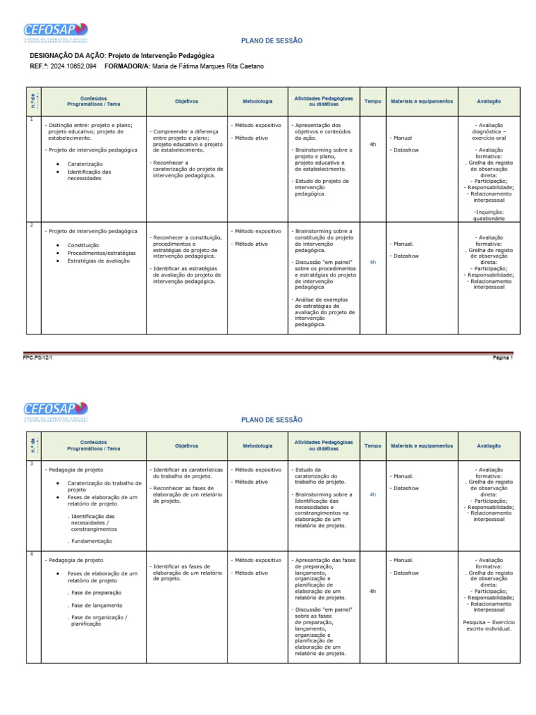 CEFOSAP-PlanoSessao 2024.10652.094 | PDF | Pedagogia | Metodologia