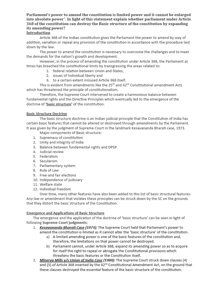 Amendment Basic Structure | PDF | Political Science | Common Law