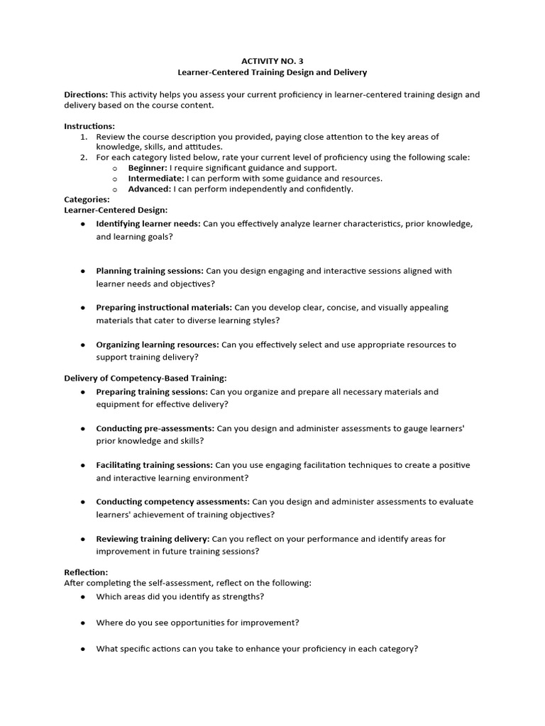 Self Assessment Pdf Learning Educational Assessment
