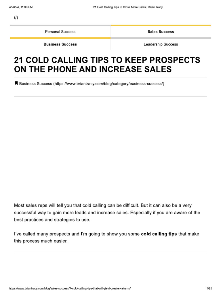 Cold Calling Skills - BT | PDF