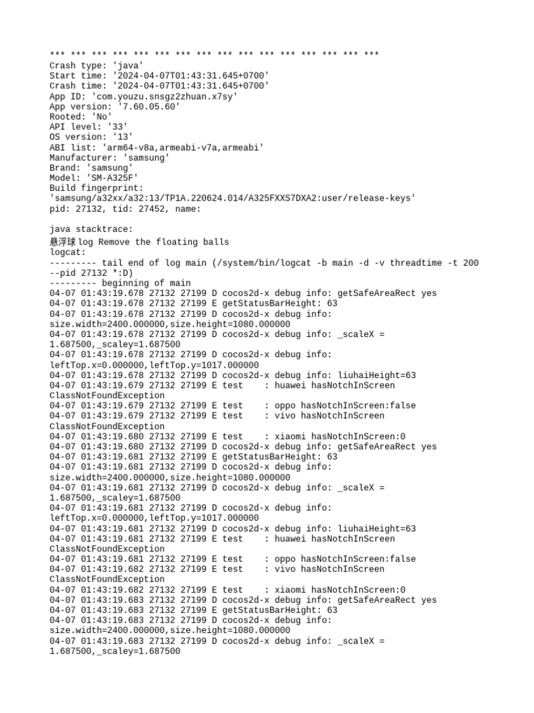 Java Crash Log Analysis | PDF | Java (Programming Language) | Computer ...
