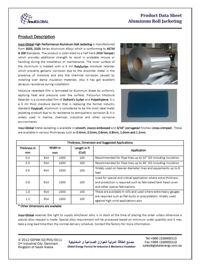 Alu. Data SHT - Insul-Global | PDF | Sheet Metal | Corrosion