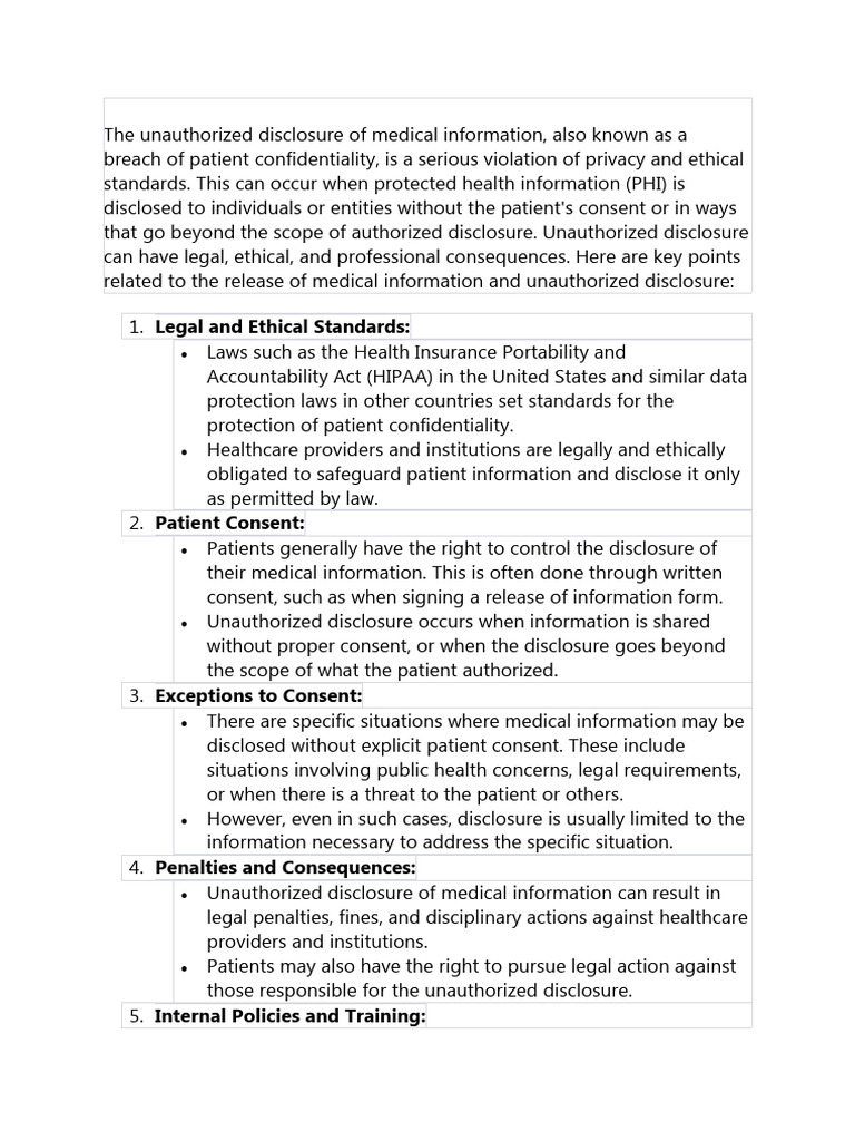 Unauthorized Disclosure in Healthcare | PDF | Medical Record | Justice
