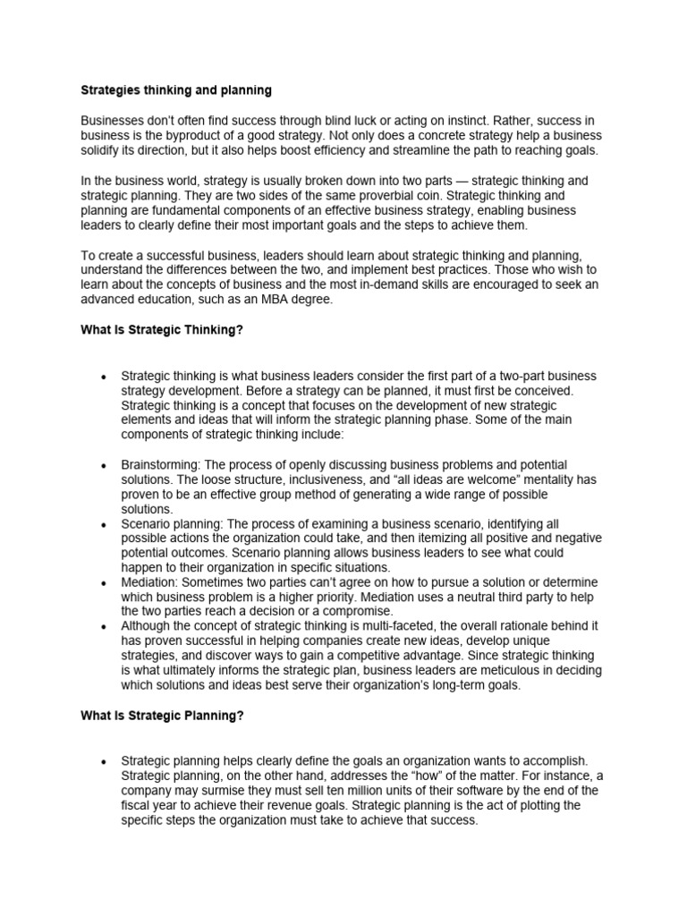 Strategic Thinking vs. Planning in Business | PDF | Strategic Planning ...