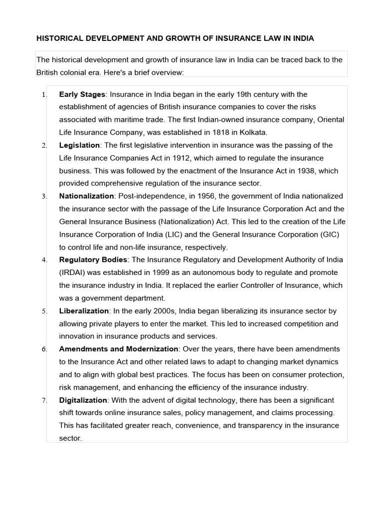 Evolution of Insurance Law in India | PDF | Insurance | Indemnity