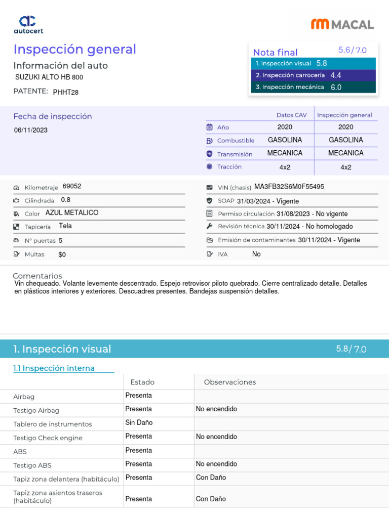 Inspeccion-Macal 2 | PDF | Tracción en las cuatro ruedas | Embrague