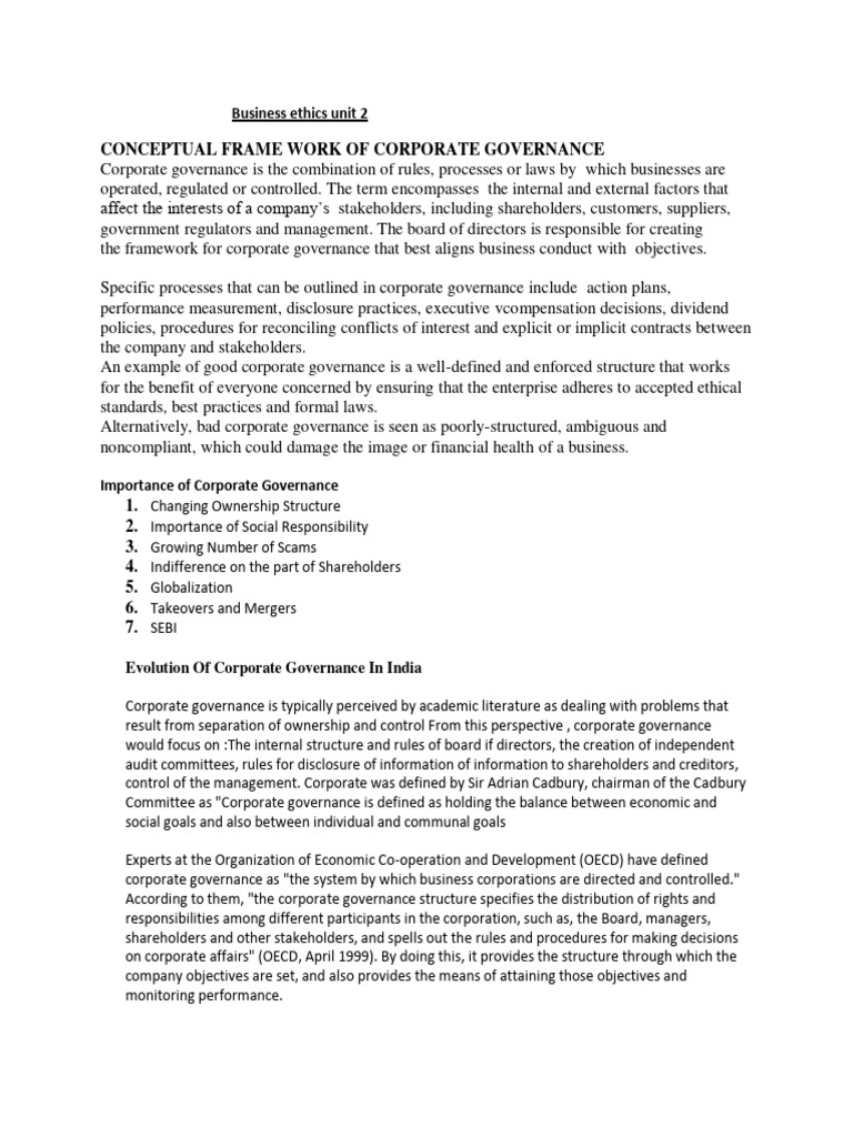 Business ethics (unit 2) | PDF | Corporate Governance | Governance