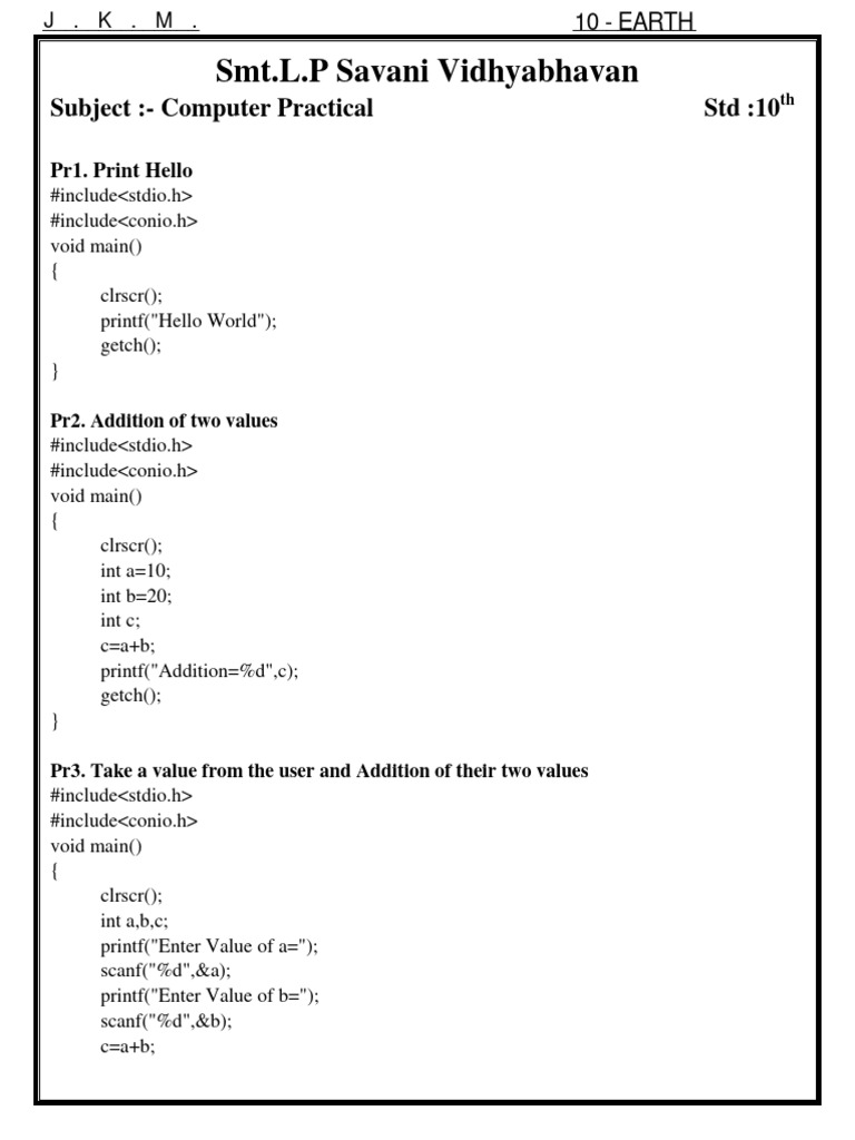 Std10 - Practicals J | PDF | Computer Engineering | Computer Programming