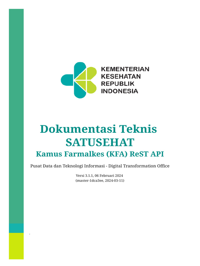 Dokumentasi Teknis SATUSEHAT - Kamus Farmalkes (KFA) ReST API v3.1.1 | PDF